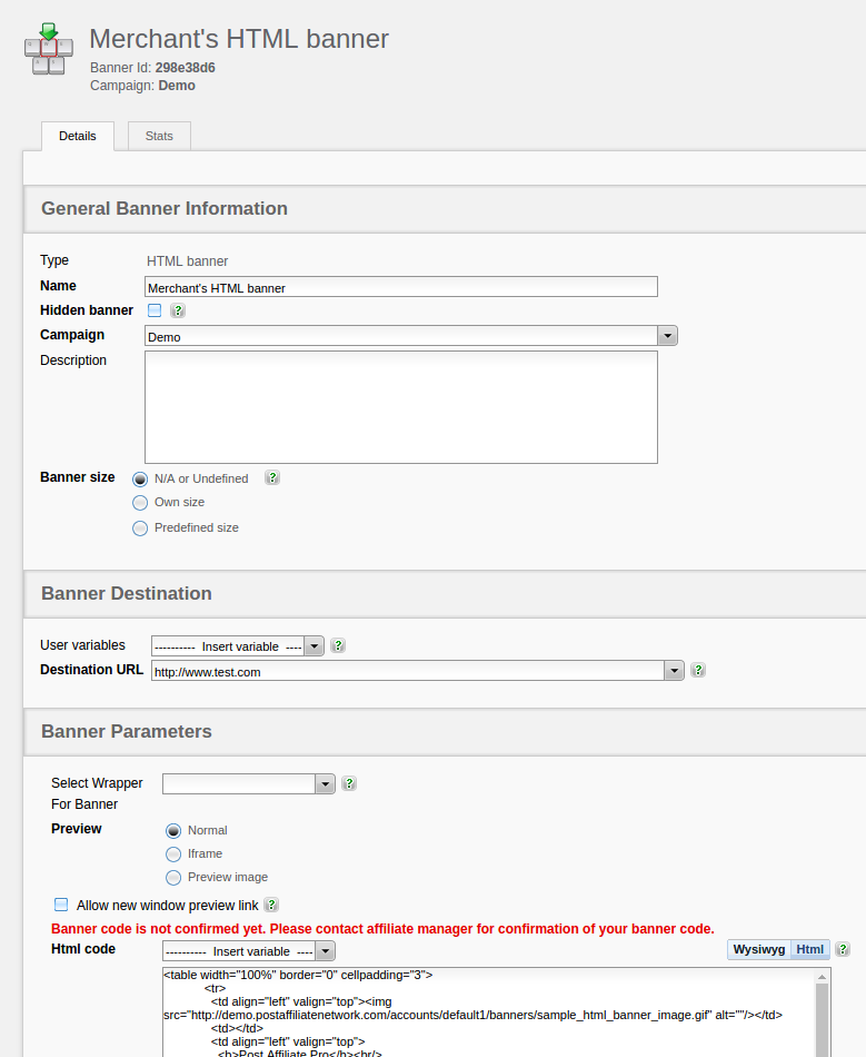 Securing HTML Banners with Banner Confirmation in Post Affiliate Network